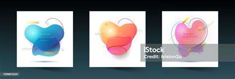 현대 추상적인 벡터 유체 액체 모양 디자인 배너 세트입니다 그림 최소한 평평한 기하학적 그라데이션 색상 배경으로 액체 형태 0명에 대한 스톡 벡터 아트 및 기타 이미지