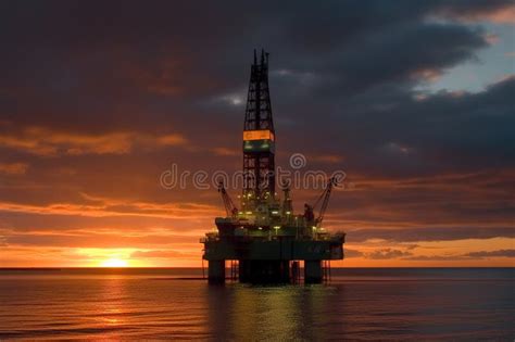 A Drilling Rig In The Middle Of The Ocean Generative Ai Stock Illustration Illustration Of