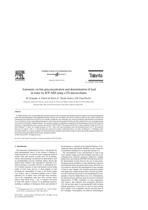 Pdf Automatic On Line Preconcentration And Determination Of Lead In