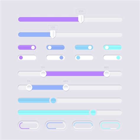 멋진 색상의 Ui 슬라이더 컬렉션 무료 벡터