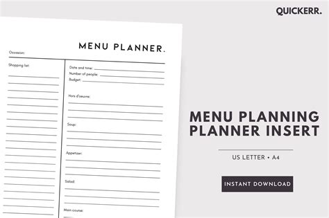Menu Planner Printable Planner Insert Graphic By Shethrivesmedia