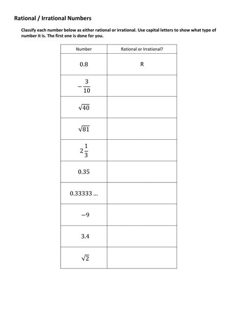 rational and irrational number worksheet