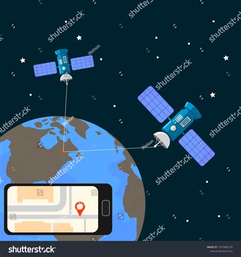 Satellite Geolocation Positioning On Ground Navigation Stock Vector