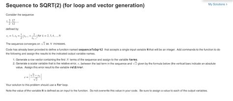Solved Sequence To Sqrt2 For Loop And Vector Generation