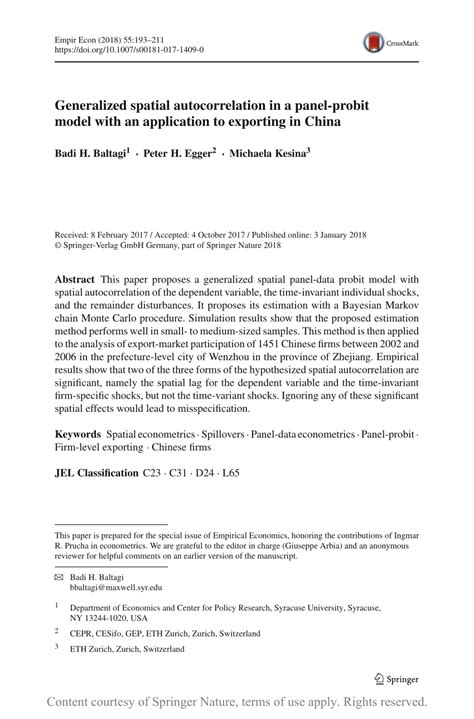 Generalized Spatial Autocorrelation In A Panel Probit Model With An