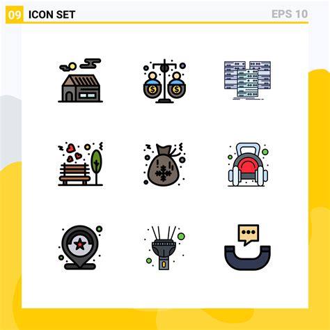 9 User Interface Filledline Flat Color Pack Of Modern Signs And Symbols Of Park Love Income