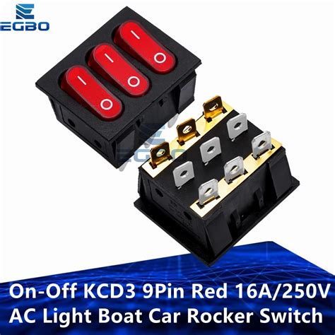 1pcs On Off Kcd3 9pin Red 16a 250v Ac Light Boat Car Rocker Switch Kcd3