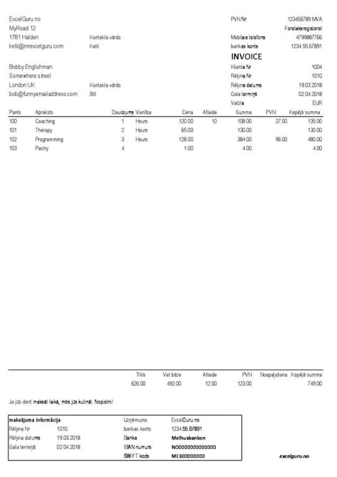 Multi Language Excel Invoice Template Excelguru Vba Tips And Tricks