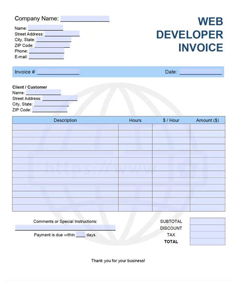 Web Developer Invoice Template Printable Word Searches
