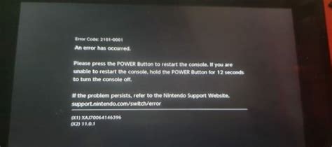 Switch Error 2101 0001 Video Game 911