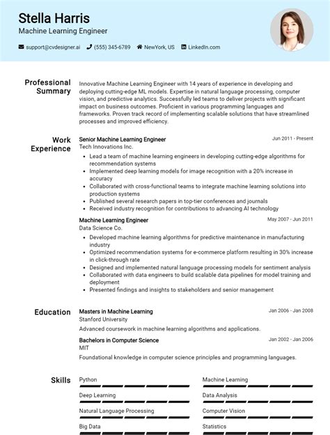 Machine Learning Engineer CV Example For Top CV Skills CVDesigner Ai