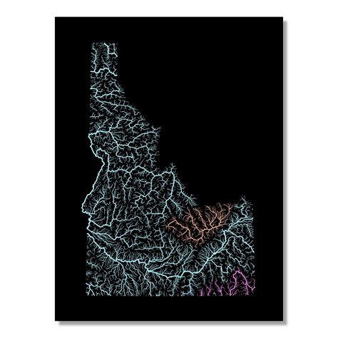 Idaho River Basin Map Pastel Colours Wall Art Grasshopper Geography