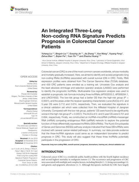 Pdf An Integrated Three Long Non Coding Rna Signature Predicts