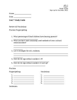 ASL Level Unit Study Guide By Sign Up For Success TPT