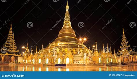 Panorama Shwedagon Pagoda At Night Yangon Myanmar Stock Image Image