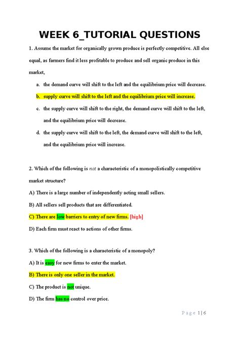 Eco Week 6 Tutorial Solution Week 6tutorial Questions 1 Assume The