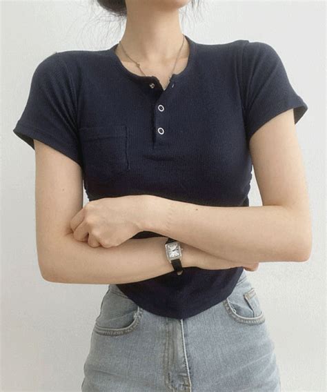 6color 핏보장 강추템 잘록 셔링 포켓 단추 반팔티 에이블리