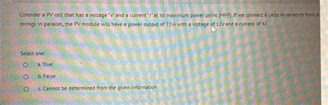 Solved Consider A PV Cell That Has A Voltage V And A Current Chegg