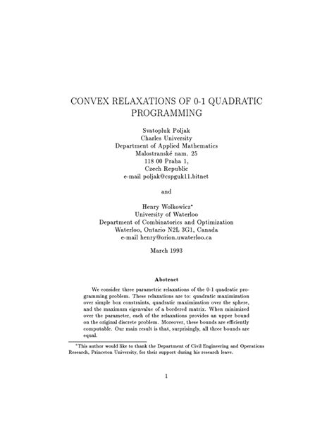PDF Convex Relaxations Of Quadratic Programming