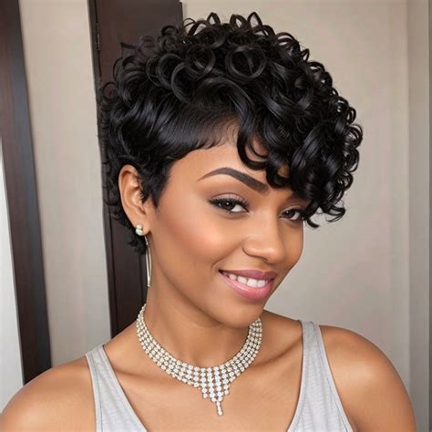 Short Natural Black Glueless Chic Curly Wig With Swept Bangs 100 Human