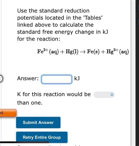 Solved Use The Standard Reduction Potentials Located In The