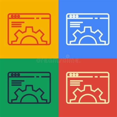 Pop Art Line Browser Setting Icon Isolated On Color Background Adjusting Service Maintenance