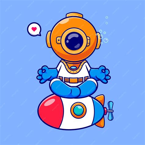 Niedlich Taucher Meditation Yoga Auf U Boot Karikatur Vektor