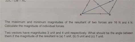 The Maximum And Minimum Magnitudes Of The Resultant Of Two Forces Are 16