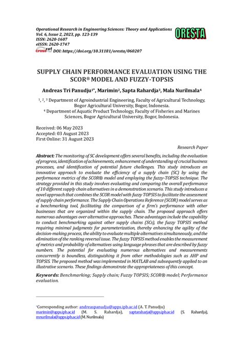 Pdf Supply Chain Performance Evaluation Using The Scor ® Model And