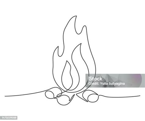화재 연속 단일 아트 라인 드로잉 불꽃 모양 모닥불 가스 아이콘 벡터 그림 캠프 파이어에 대한 스톡 벡터 아트 및 기타 이미지 캠프 파이어 라인아트 일러스트레이션