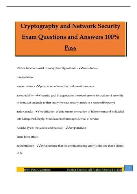 Cryptography And Network Security Exam Questions And Answers 100 Pass Cryptography And