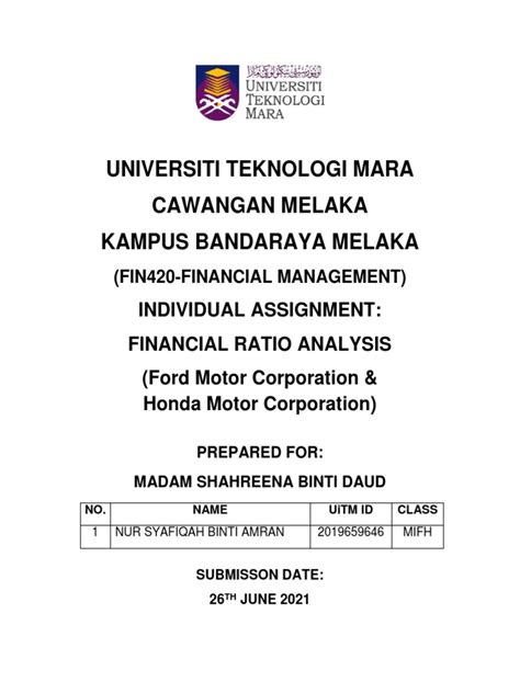 Financial Statement Analysis Assignment 1 Pdf Debt Equity Finance
