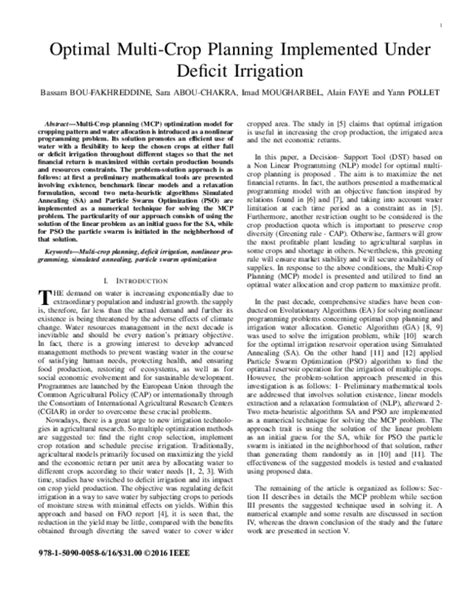 Pdf Optimal Multi Crop Planning Implemented Under Deficit Irrigation