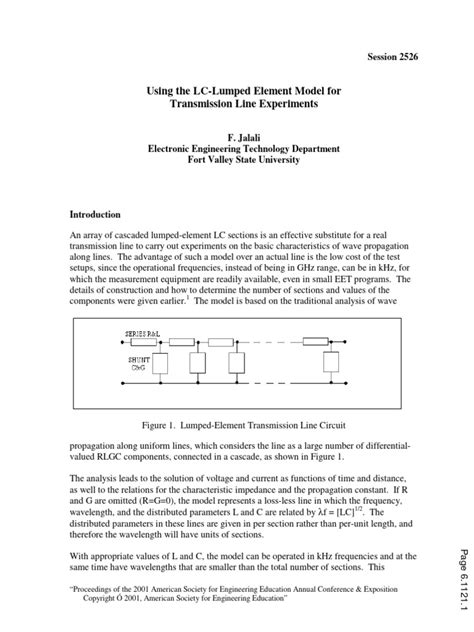 Using The Lc Lumped Element Model For Transmission Line Experiments