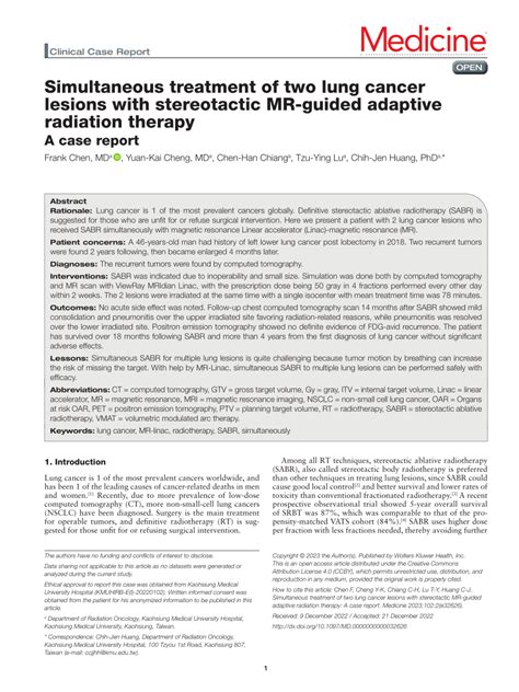 Pdf Simultaneous Treatment Of Two Lung Cancer Lesions With