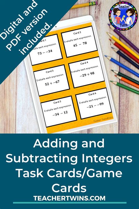 Adding And Subtracting Numbers Task Cards Game Cards With Pencils On
