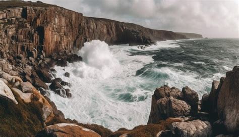 Premium Ai Image Majestic Cliff Eroded By Rough Waves Creates A