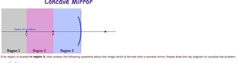 solved concave mirror center of curvature region 1 region 2