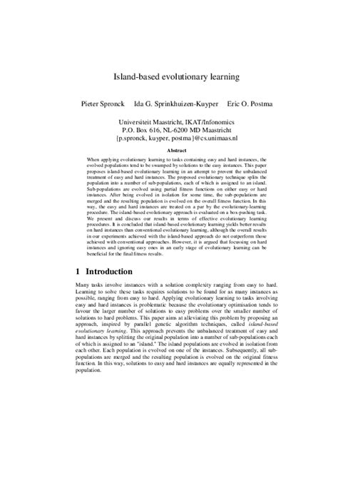Pdf Island Based Evolutionary Learning