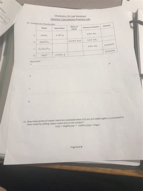 Solved Chemistry 2A Lab Handout Solution Calculations Chegg Com