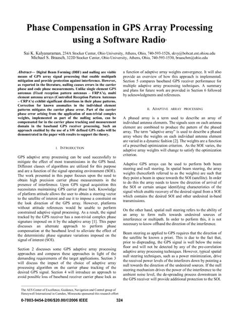 phase compensation in gps array processing using a software radio
