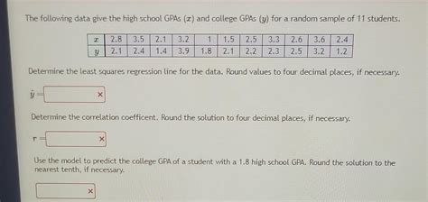Solved The Following Data Give The High Babe GPAs X And Chegg Com