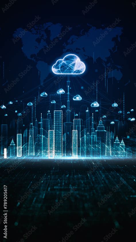 Cloud Computing Network Over Digital Cityscape Digital Visualization