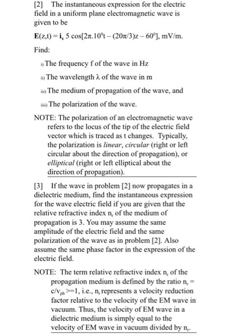 Solved [2] The Instantaneous Expression For The Electric
