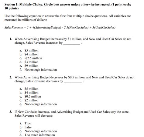 Solved Section 1 Multiple Choice Circle Best Answer Unless