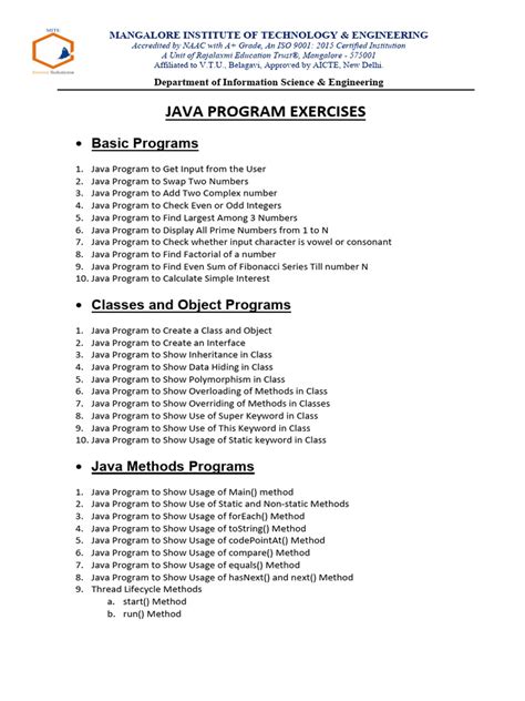 Java Program Exercises Pdf Method Computer Programming Java Programming Language