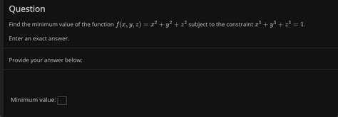 Solved Questionfind The Minimum Value Of The Function