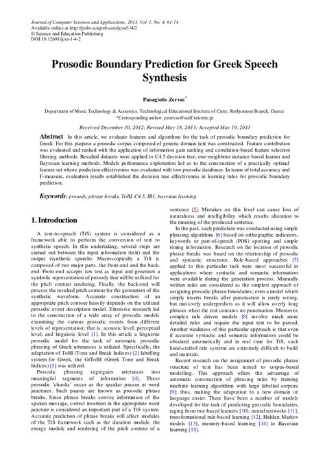 Pdf Prosodic Boundary Prediction For Greek Speech Synthesis