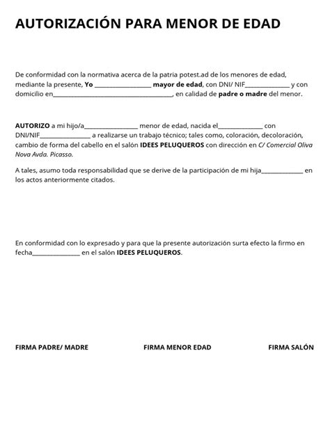 Carta De Autorizacion Para Menor De Edad