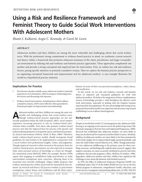 Pdf Using A Risk And Resilience Framework And Feminist Theory To